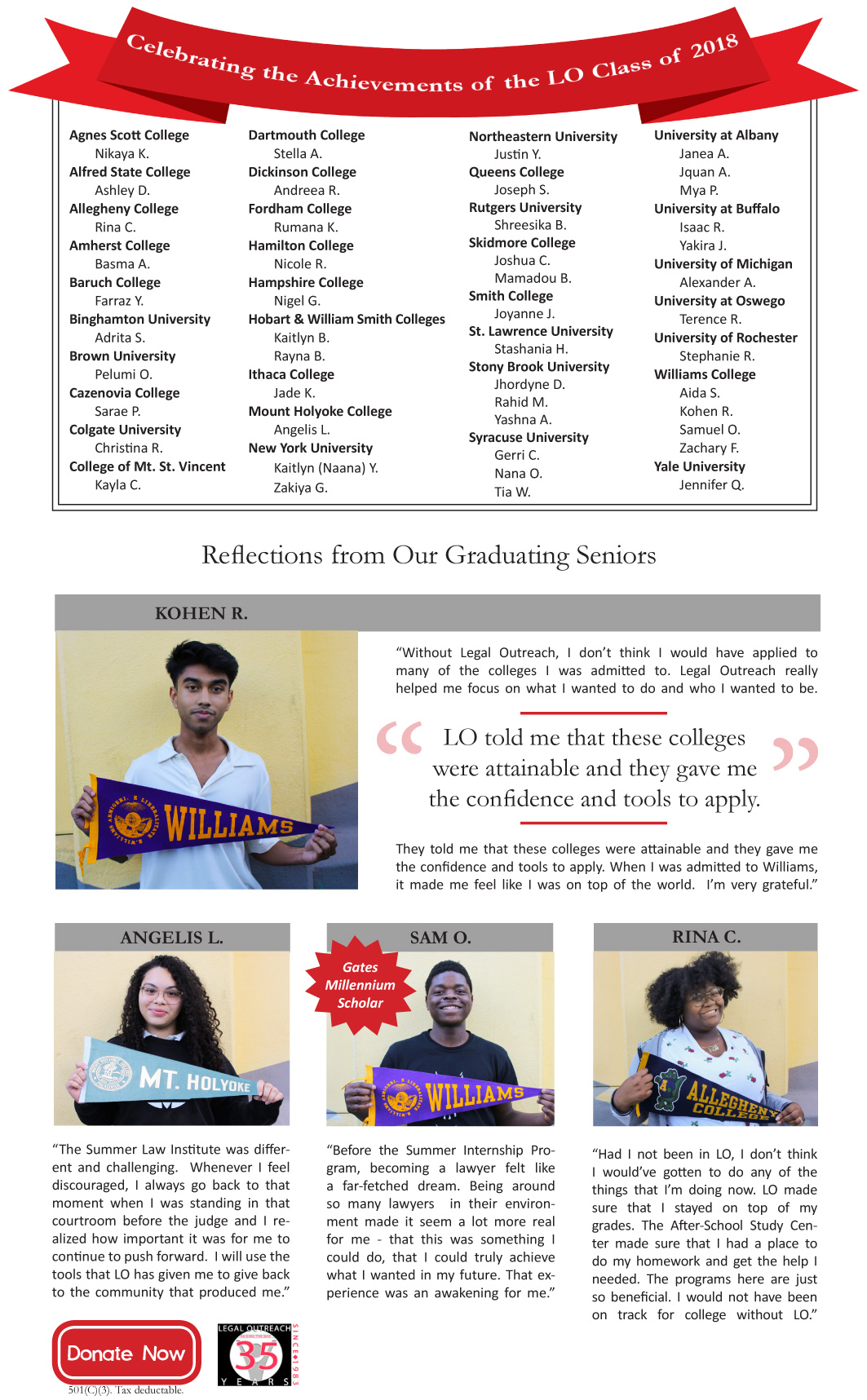 College Matriculation List – LO Class of 2018 – Legal Outreach